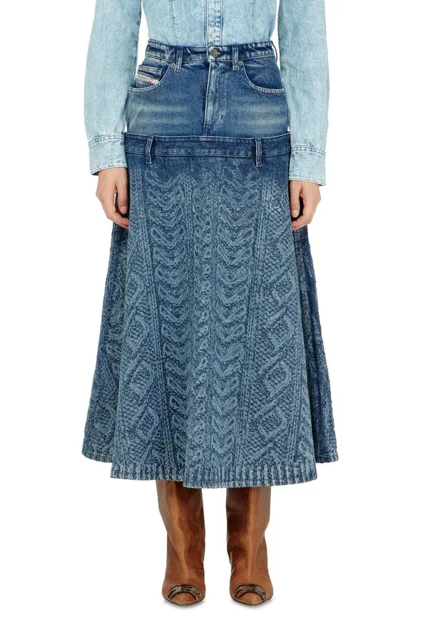 DIESEL® Midi Skirt In Cable-knit Effect Denim