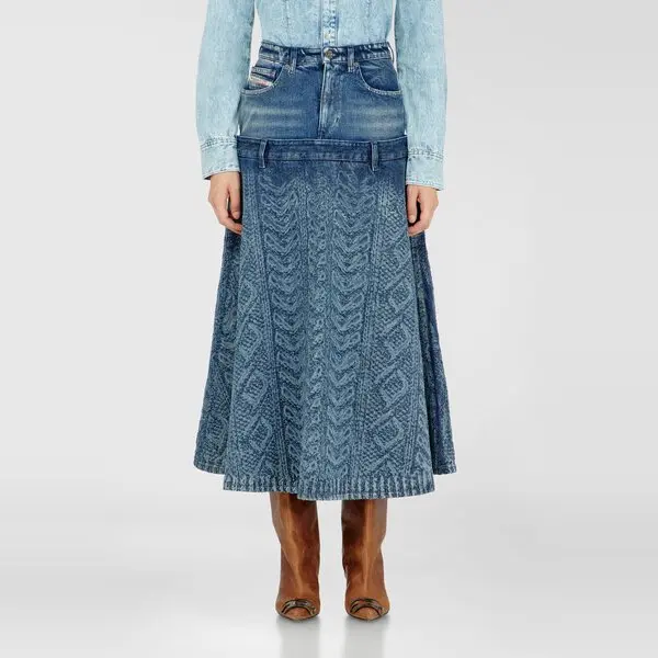 DIESEL® Midi Skirt In Cable-knit Effect Denim - Blue