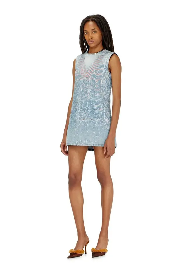 DIESEL® Mini Dress In Microstone Devoré Denim