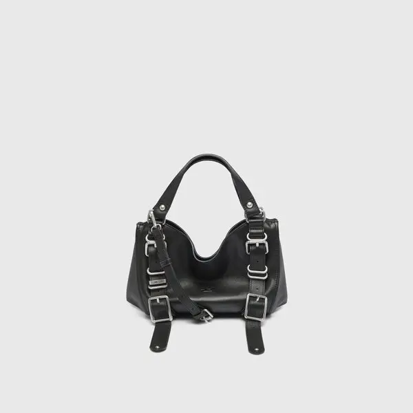 DIESEL® D-one Small Top-handle Bag In Treated Leather - Black