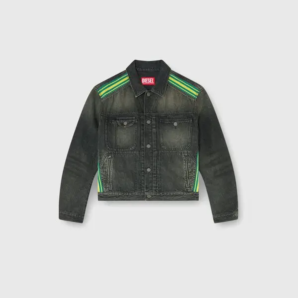 DIESEL® Striped Shoulder Band Trucker Jacket - Grey