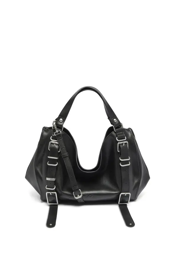 DIESEL® D-one Medium Top Handle Bag In Treated Leather - Black