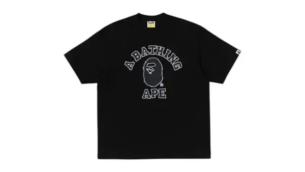 A BATHING APE Hand Drawn Outline College Relaxed Fit T-shirt - Black