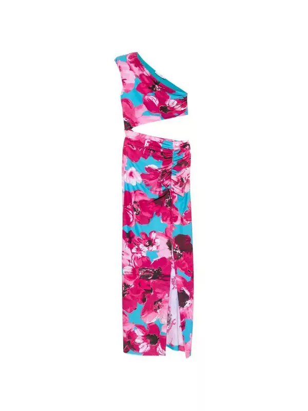 Amen Floral-print One-shoulder Maxi Dress With Cut-out Detailing - Pink