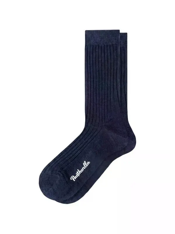 Pantherella Ribbed-knit Logo-detail Socks - Blue
