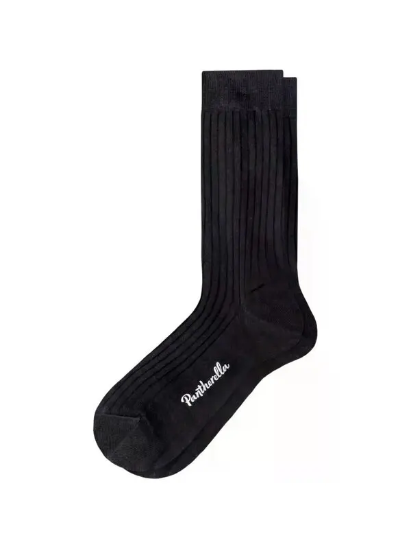 Pantherella Ribbed-knit Logo-detail Socks - Black