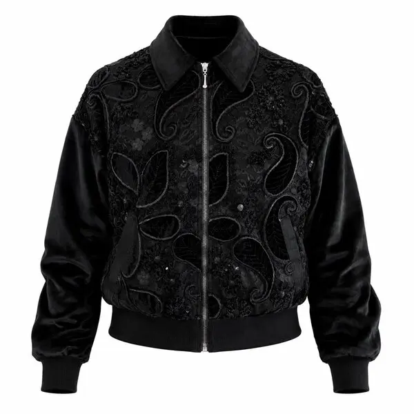 LALIPOP DESIGN Velvet Embroidered Bomber Jacket