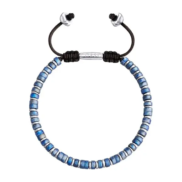 CORSO JEWELRY Dumortierite Beaded Bracelet With Rhodium-plated Details