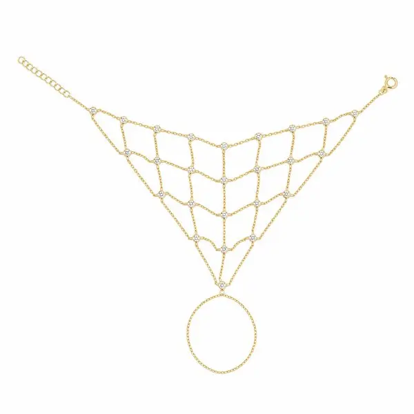 SPERO LONDON Sterling Silver Mesh Hand Harness Bracelet - Gold