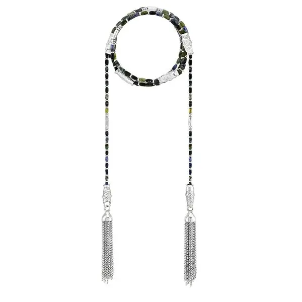 CORSO JEWELRY Silver Lapis Lazuli Beaded Necklace With Tassel