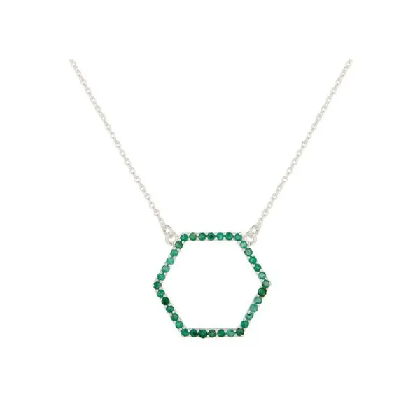 HERITAGEMODA Green / Silver Sterling Silver Emerald Hexagon Necklace - Green/silver