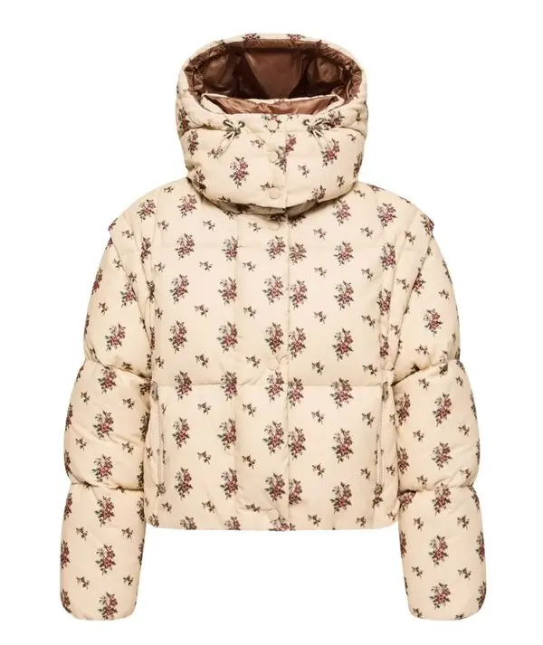 Moncler Torcol Floral Hooded 2-in-1 Down Jacket - Beige