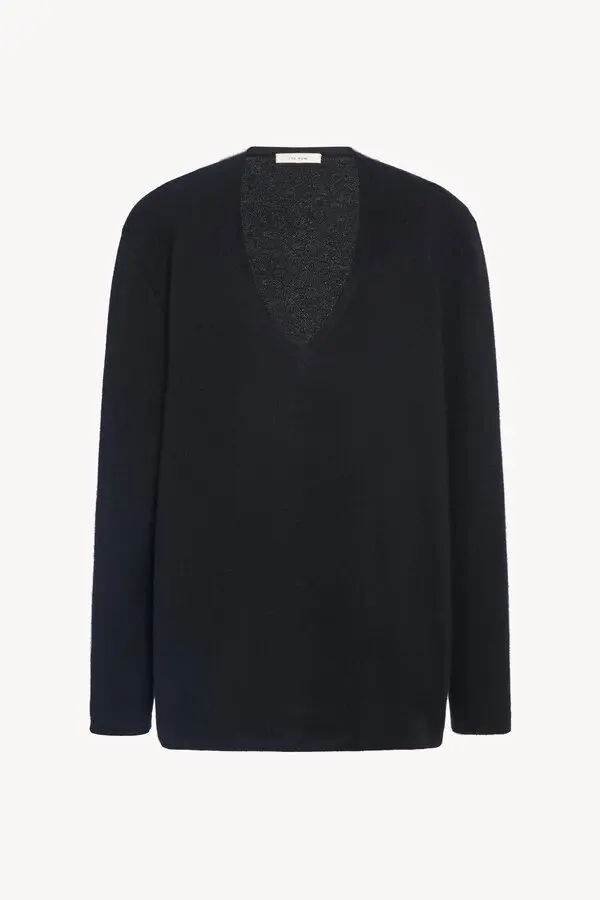 THE ROW Long Sleeve Cashmere V-neck Sweater - Black