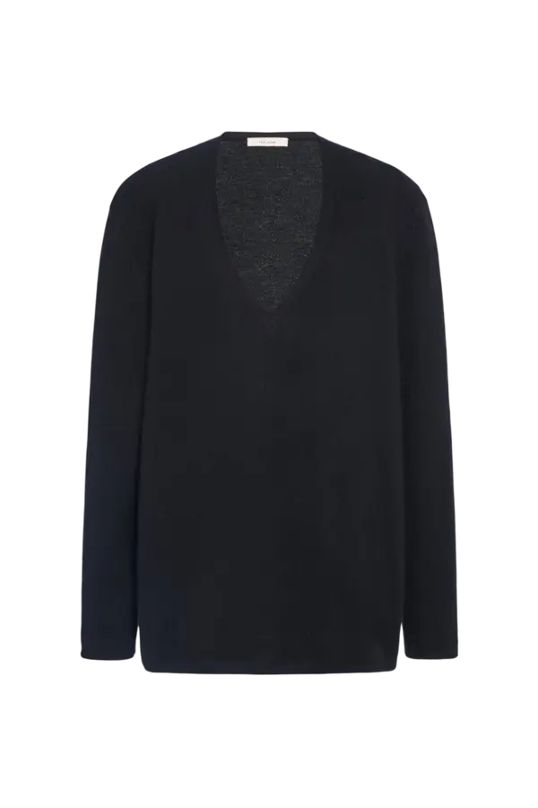 THE ROW Long Sleeve Cashmere V-neck Sweater - Black