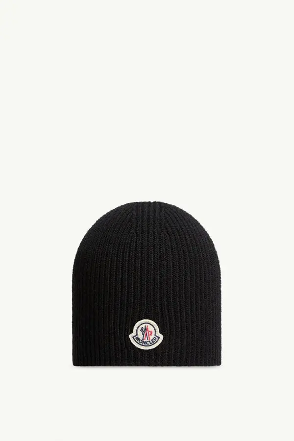 Moncler Logo Wool Beanie - Black