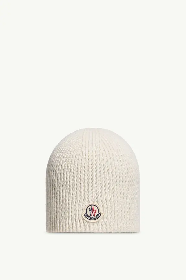 Moncler Logo Wool Beanie - White