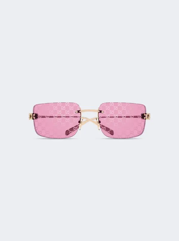 Gucci Rimless Rectangle Sunglasses With Monogram Lenses - Gold