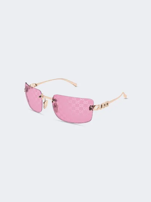Gucci Rimless Rectangle Sunglasses With Monogram Lenses