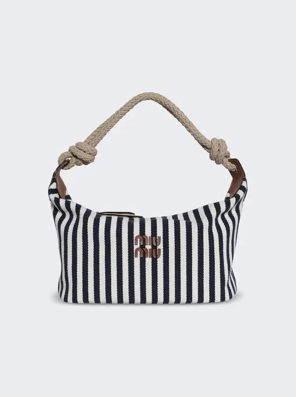 Miu Miu Stripe Canvas Top Handle Bag And Cognac