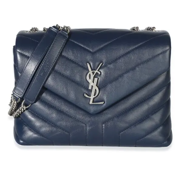 Saint Laurent Navy Calfskin Y Quilted Monogram Loulou Chain Satchel - Blue