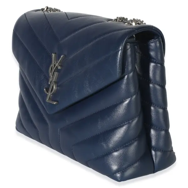 Saint Laurent Navy Calfskin Y Quilted Monogram Loulou Chain Satchel - Blue