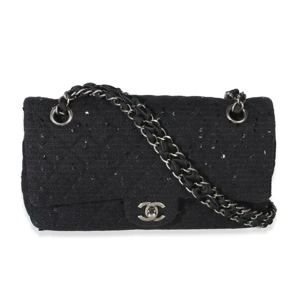 Chanel Vintage Tweed Sequin Embroidered Shoulder Flap Bag