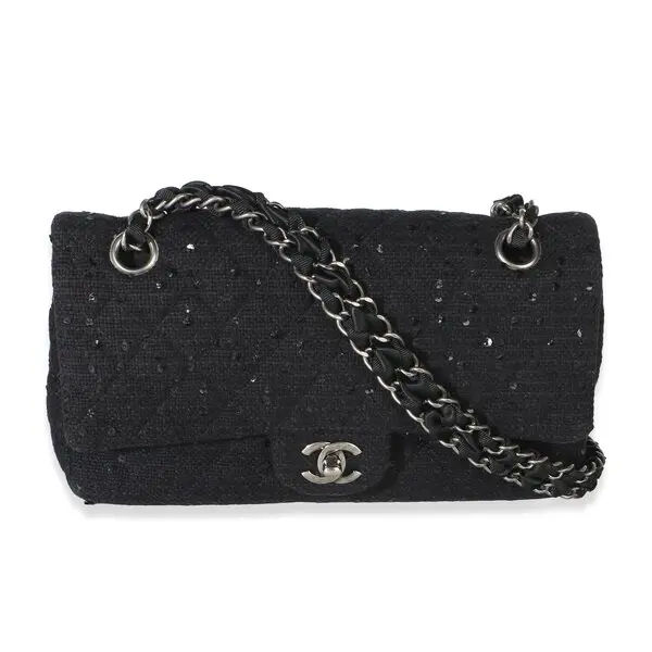 Chanel Vintage Tweed Sequin Embroidered Shoulder Flap Bag