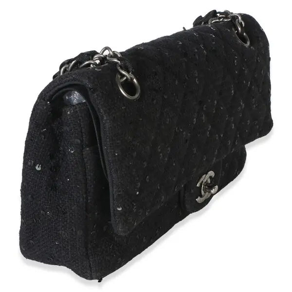 Chanel Vintage Tweed Sequin Embroidered Shoulder Flap Bag