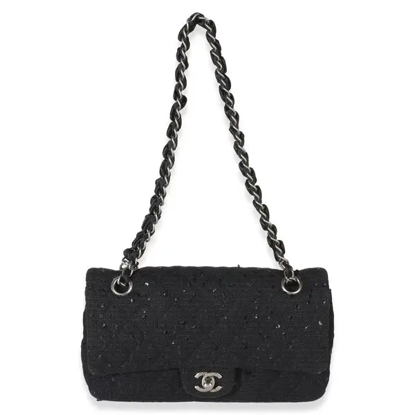 Chanel Vintage Tweed Sequin Embroidered Shoulder Flap Bag