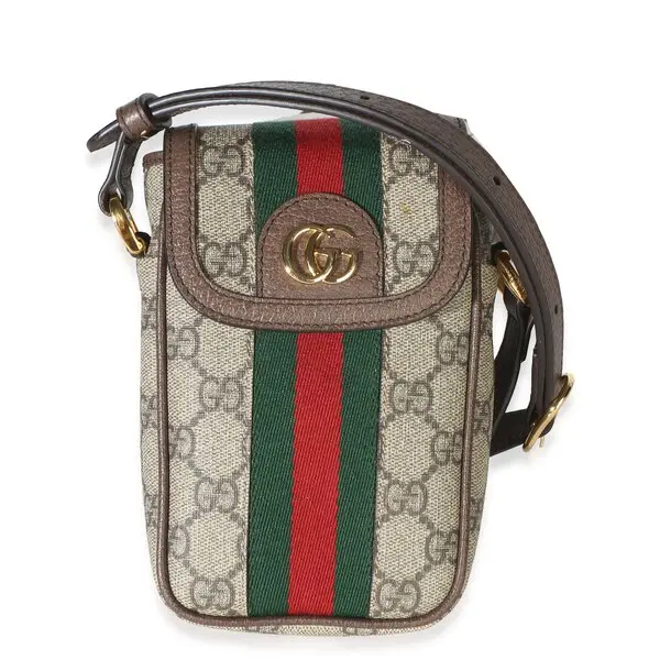Gucci Beige Gg Supreme Canvas Web Phone Holder Crossbody - Brown