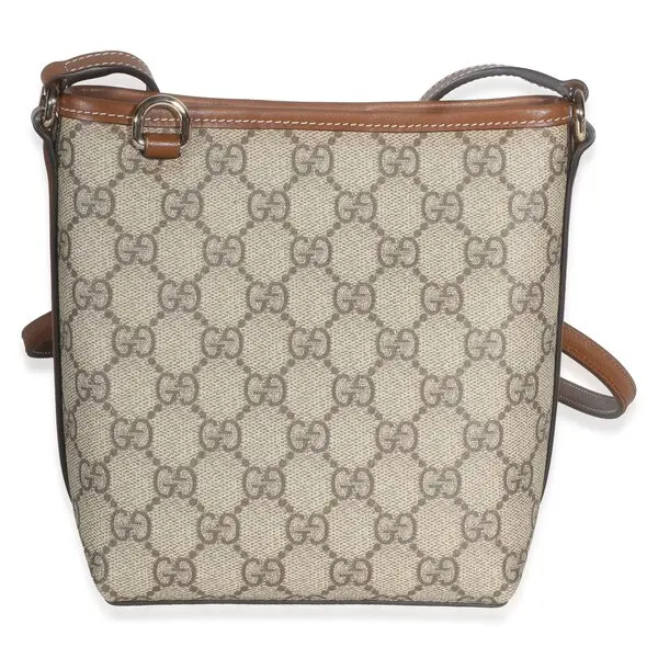 Gucci Dark Brown Gg Supreme Monogram Emblem Nano Bucket Bag - Beige