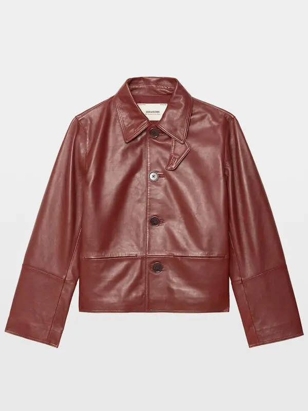 Zadig&Voltaire Lessa Cropped Leather Jacket - Cherry