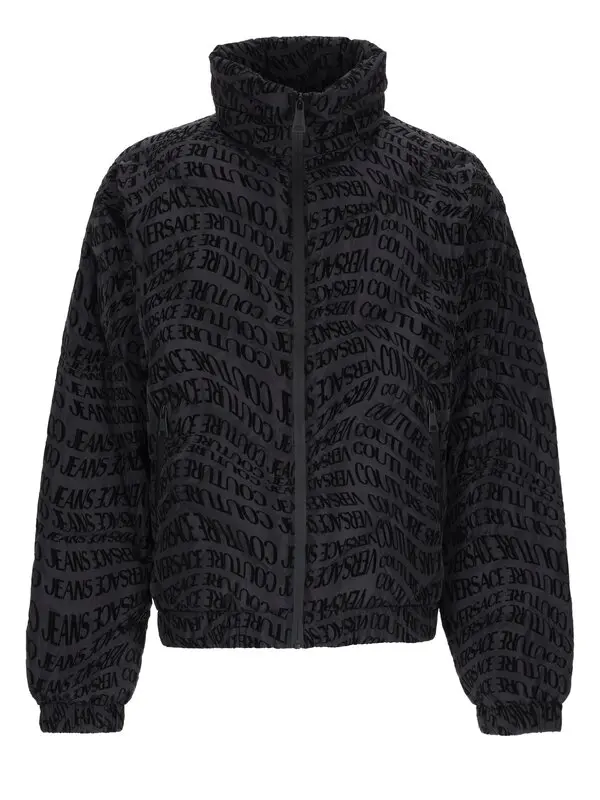 Versace High Neck Zip-up Jacket With All-over Logo Print