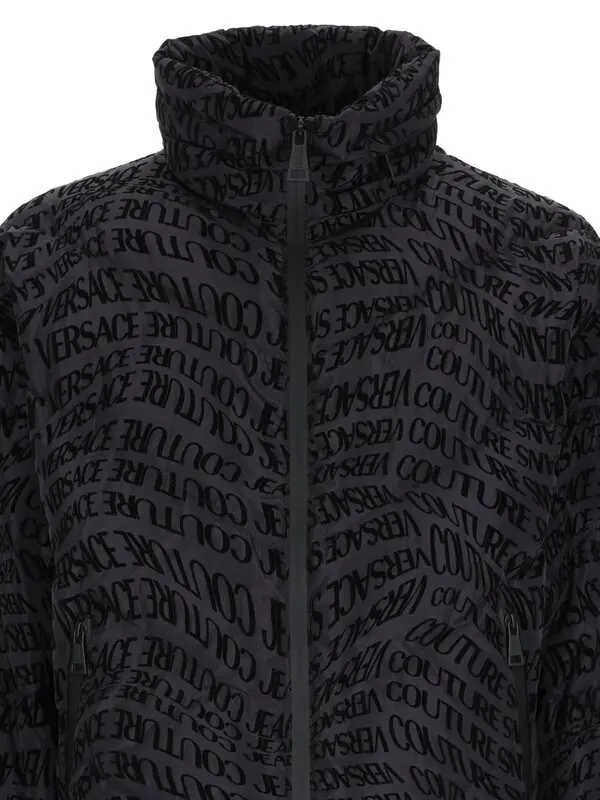 Versace High Neck Zip-up Jacket With All-over Logo Print
