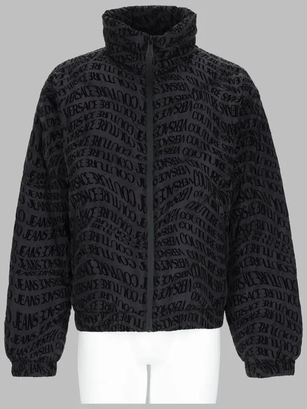 Versace High Neck Zip-up Jacket With All-over Logo Print