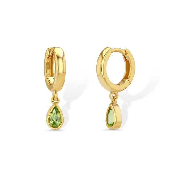 JEWELBIRD Peridot Pear Drop Huggie Earrings
