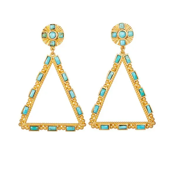 CHRISTINA GREENE Large Southwestern Chandelier Earrings In Turquoise - Blue