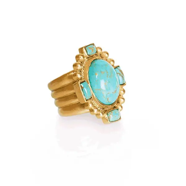CHRISTINA GREENE Southwestern Statement Ring In Turquoise - Gold