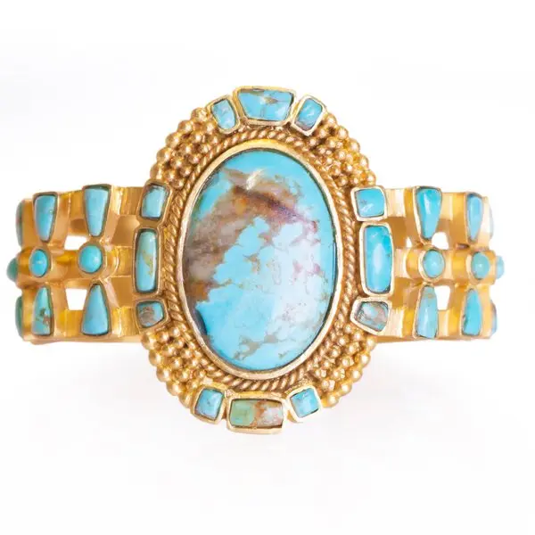 CHRISTINA GREENE Gold / Southwestern Cuff In Turquoise - Gold/blue