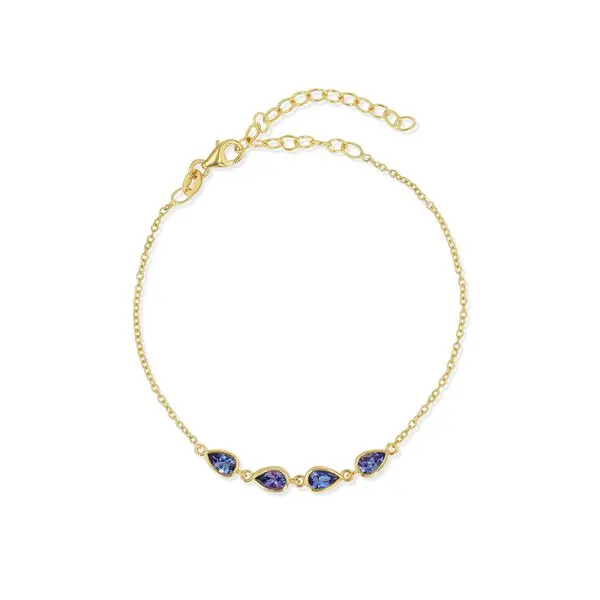 JEWELBIRD 14k Gold Tanzanite Pear Bracelet - Blue/purple
