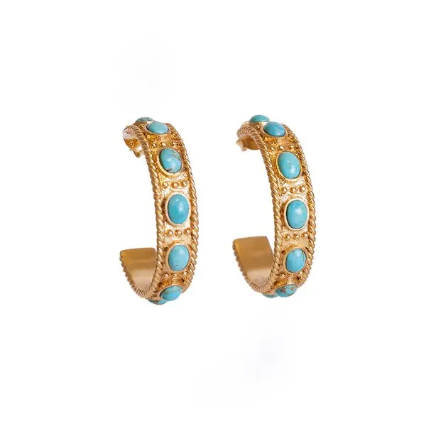 CHRISTINA GREENE Gold / Southwestern Hoops In Turquoise - Gold/blue