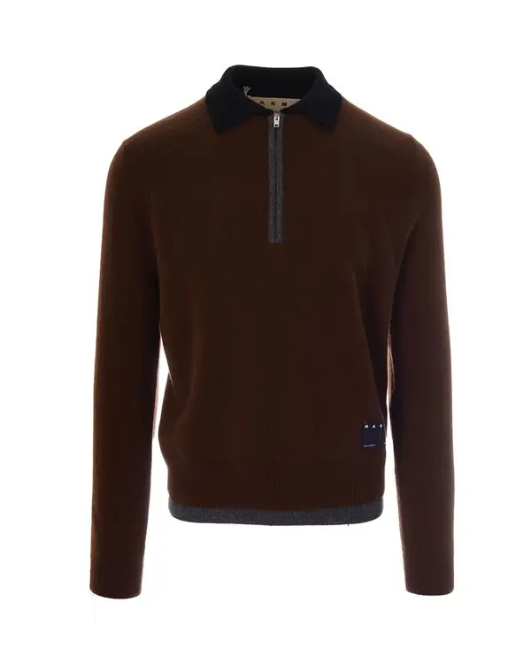 Marni Cashmere Knit Zip Polo Sweater - Sadelle Brown