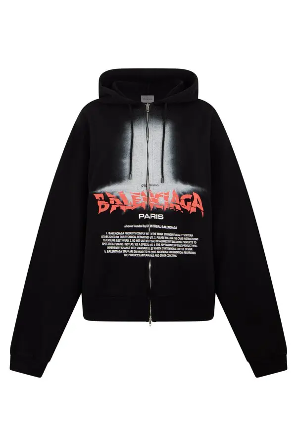 Balenciaga Cotton Zip-up Hoodie With Graphic Print - Black