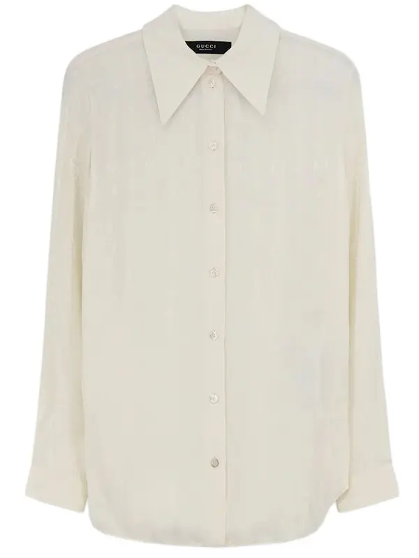 Gucci Silk Button-front Shirt With Pointed Collar - Bianco