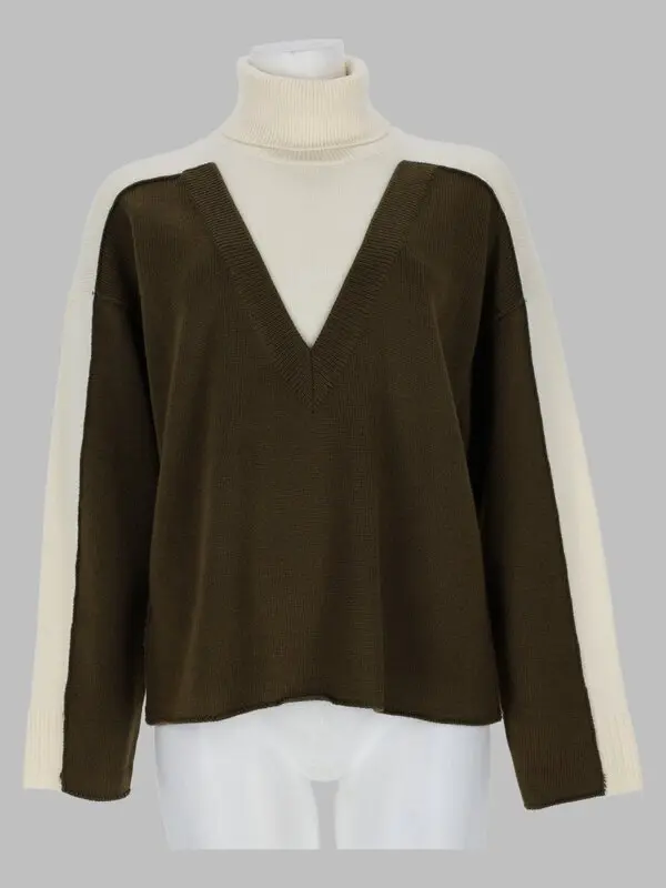 MAISON MARGIELA Colorblock Mock Neck Knit Sweater - White