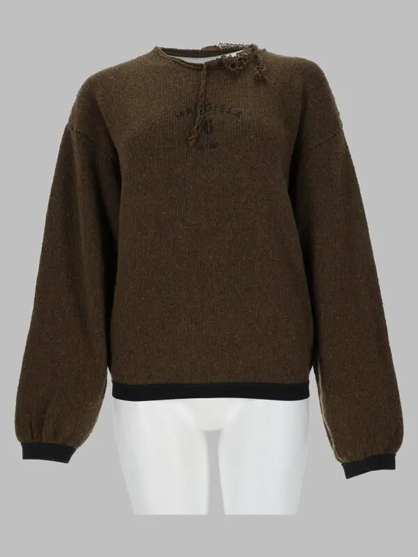 MAISON MARGIELA Distressed Logo Knit Sweater - Brown