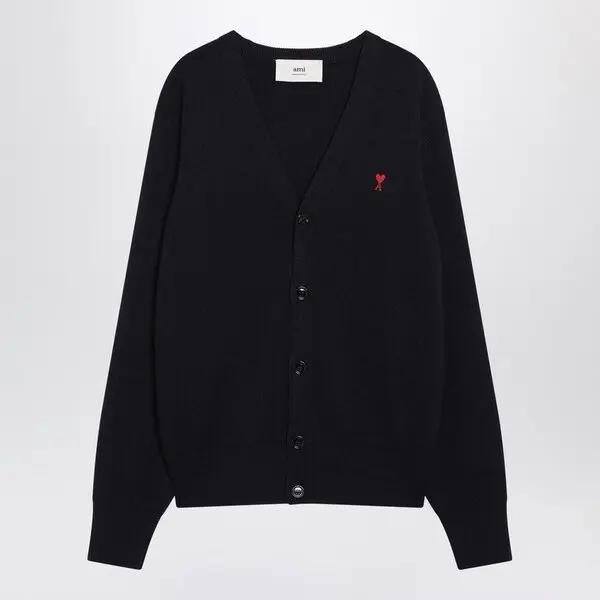 AMI Paris Classic Crew Neck Cardigan With Intarsia Detail