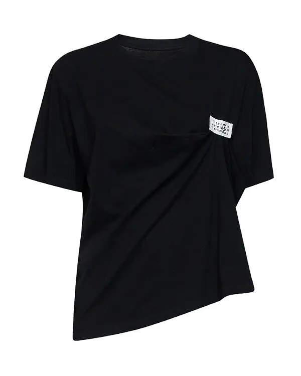 MAISON MARGIELA Asymmetrical Cotton T-shirt With Logo Patch - Black