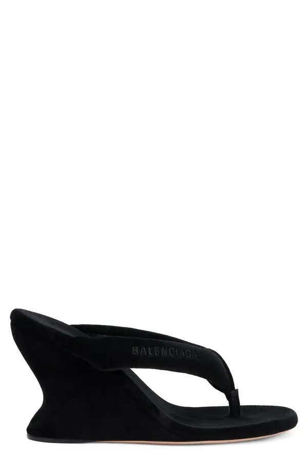 Balenciaga Embossed Inscription Wedge Flip-flops - Black