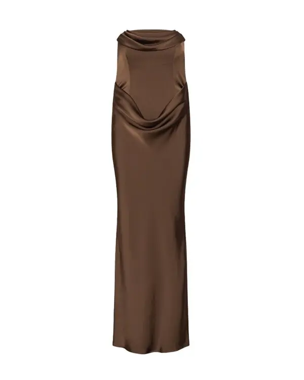ROTATE BY BIRGER CHRISTENSEN Strapless Draped Maxi Dress - Chicory Coffee